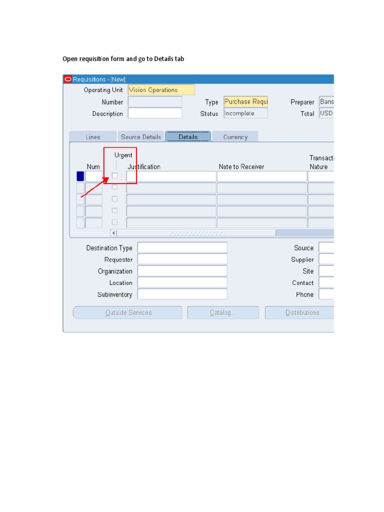 Open Requisition Form and Go To Details Tab | PDF
