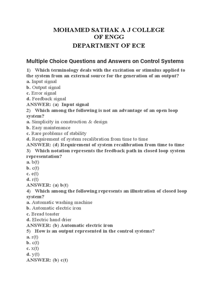 CS MCQ QB | PDF | Control Theory | Electrical Engineering CS MCQ QB | PDF | Control Theory | Electrical Engineering