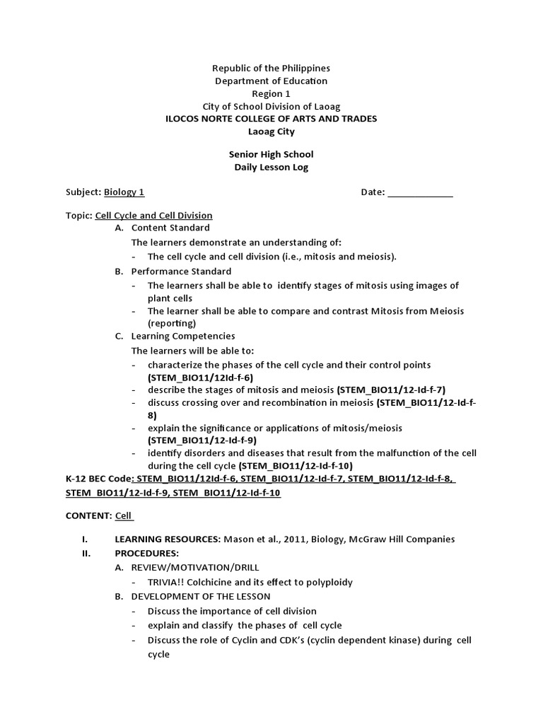 DLL Cell Cycle and Cell Division | PDF | Mitosis | Cell Cycle