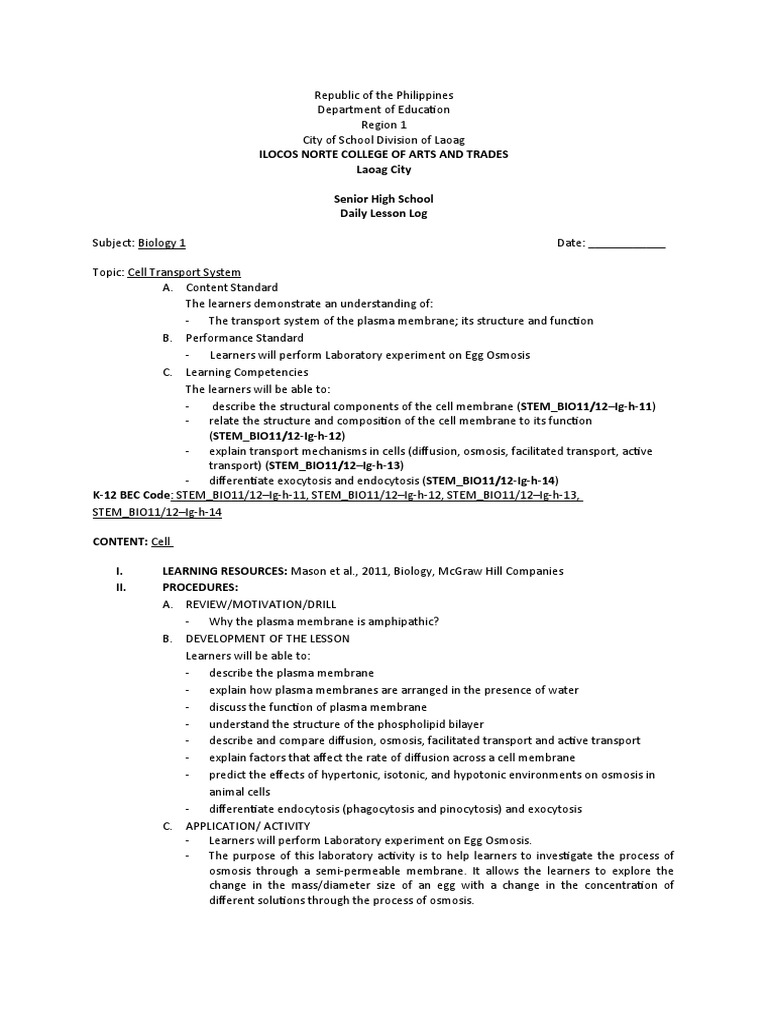 DLL Transport System | PDF | Cell Membrane | Osmosis