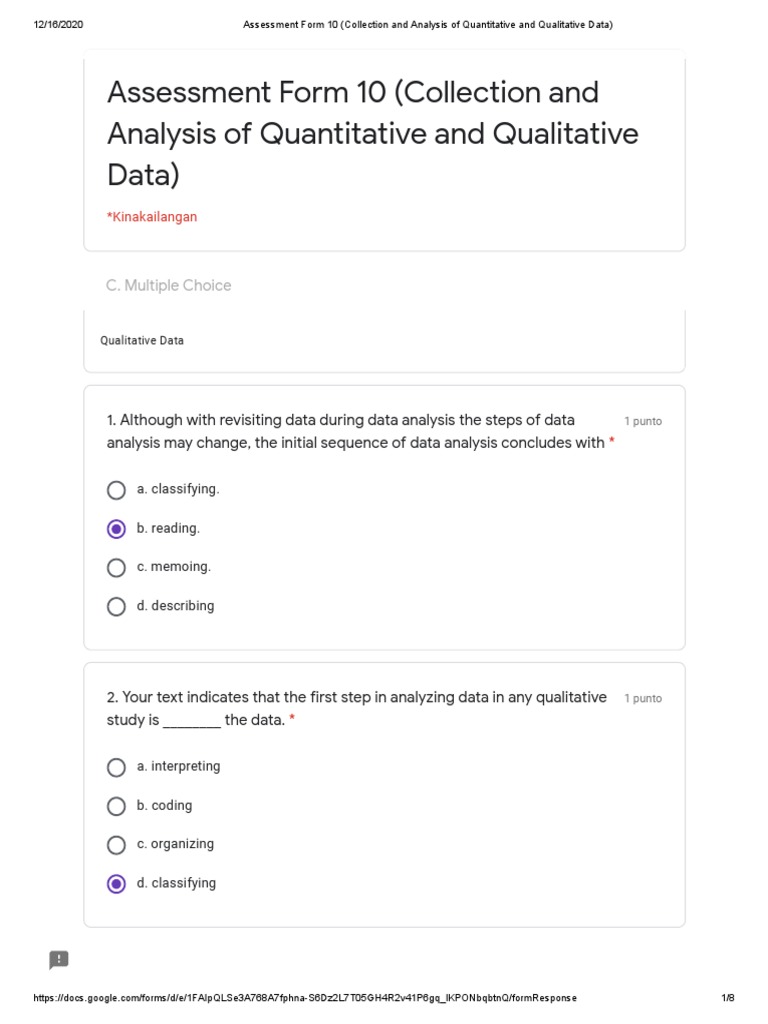 Assessment Form 10 (Collection and Analysis of Quantitative and ...