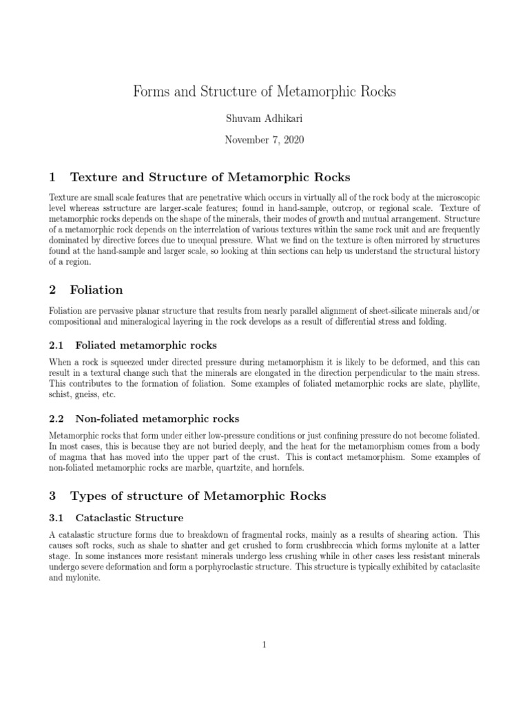 1 Texture and Structure of Metamorphic Rocks | PDF | Rock (Geology ...
