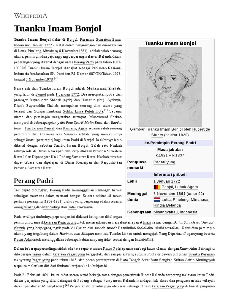 Sejarah Tuanku Imam Bonjol dan Perang Padri | PDF | Sejarah
