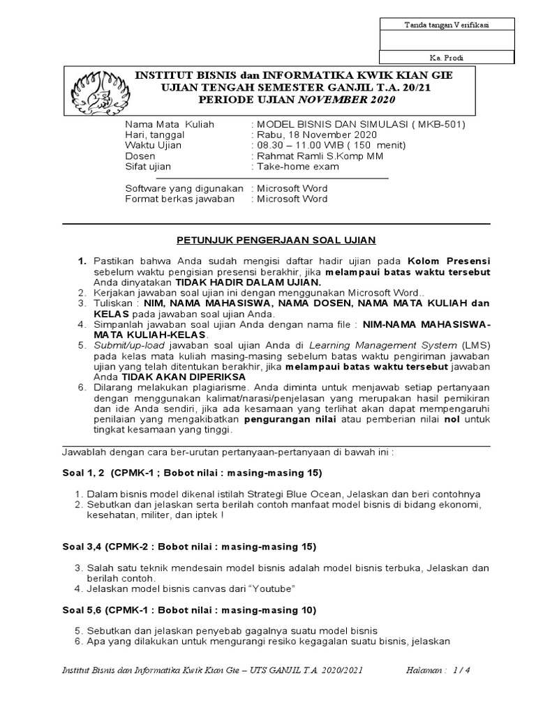 UTS BISNIS MODEL N SIMULASI 2020 | PDF