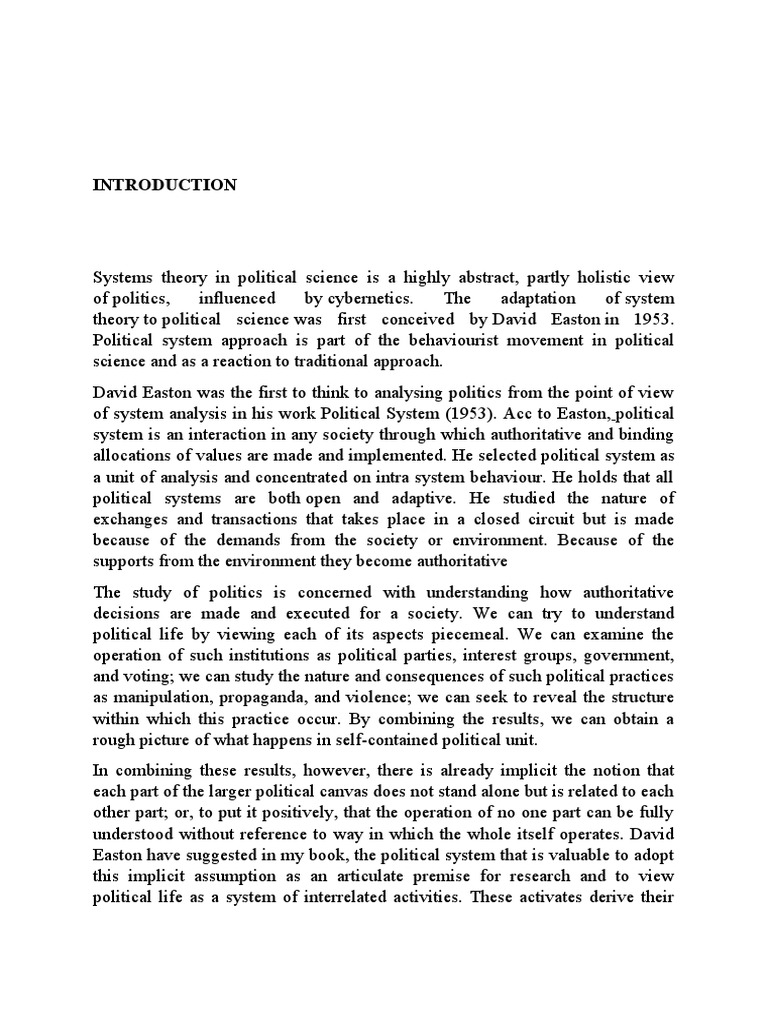 An Introduction to David Easton's Systems Theory Approach to Political ...