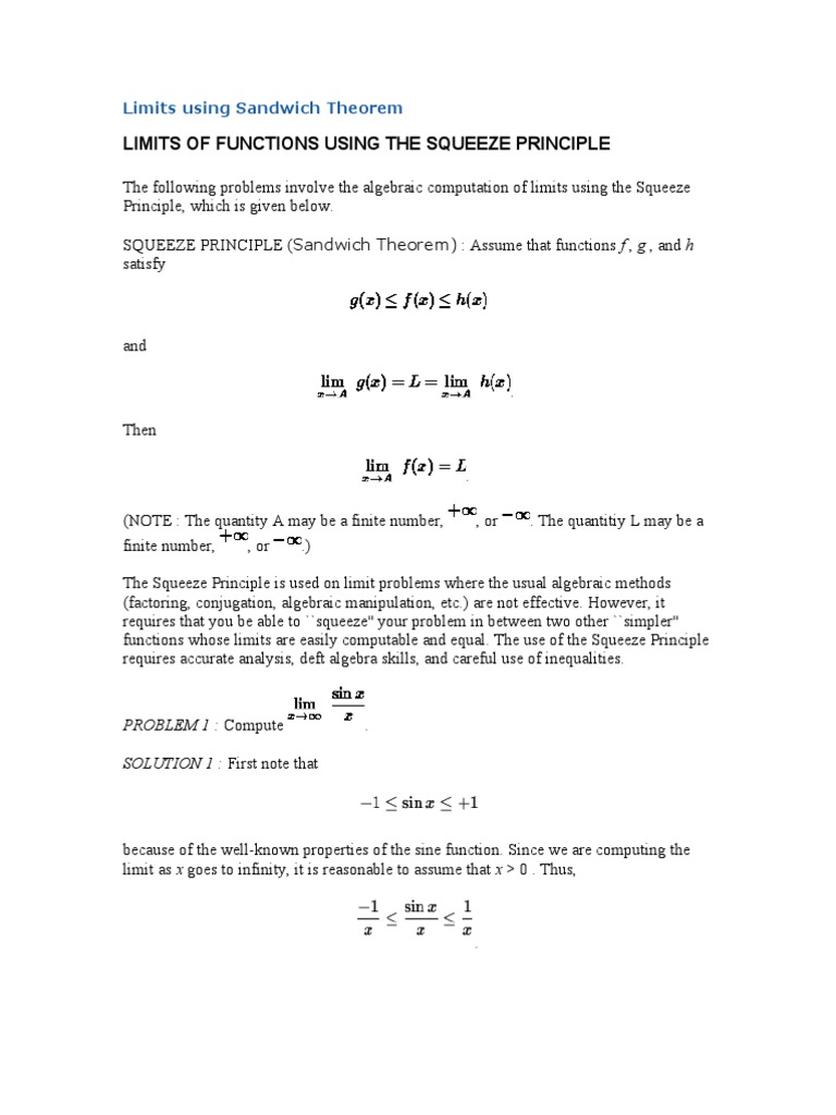 Limits Using Sandwich Theorem | PDF | Trigonometric Functions | Area