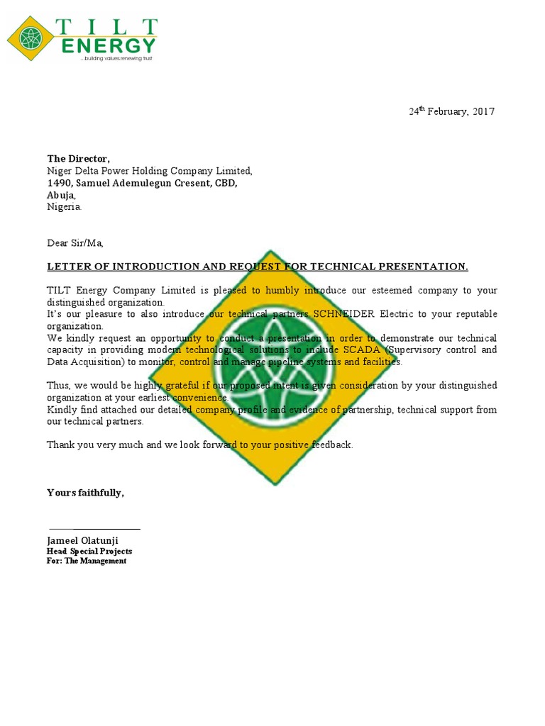 COVER LETTER SOLAR STREET LIGHT To Minister of Works, Housing and ...