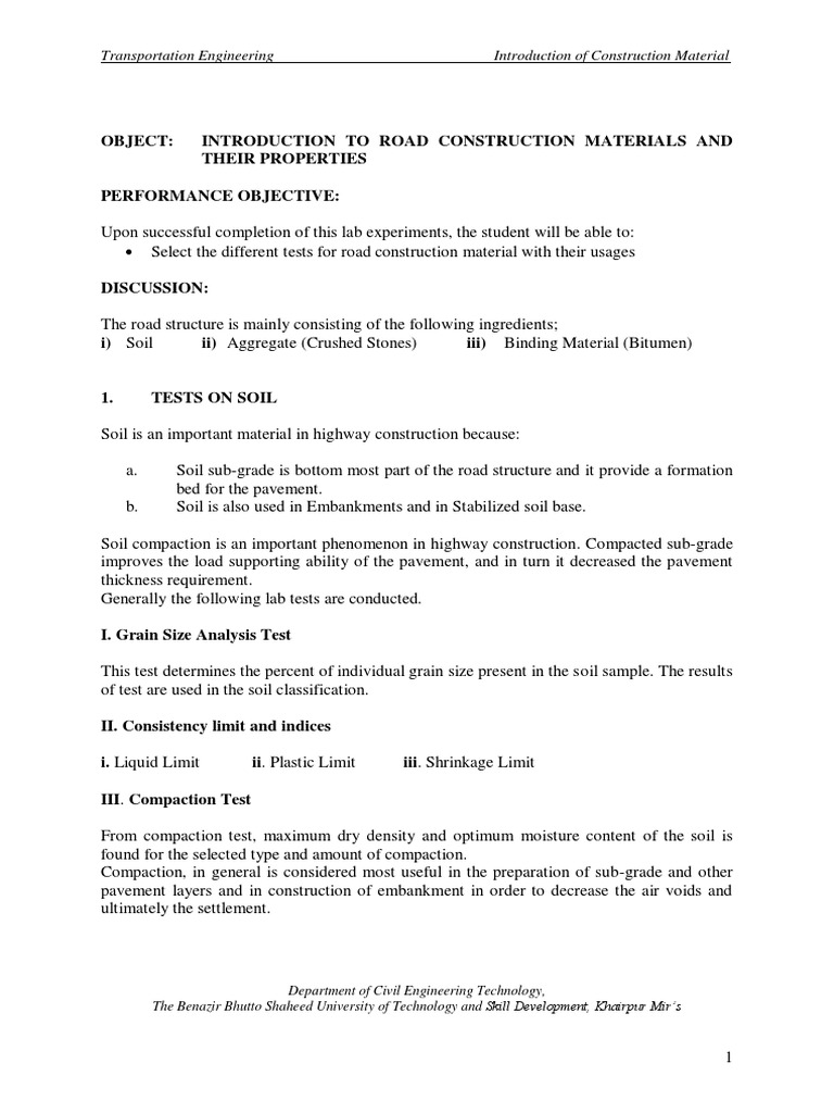 1 Introduction To Road Construction Materials and Their Properties ...