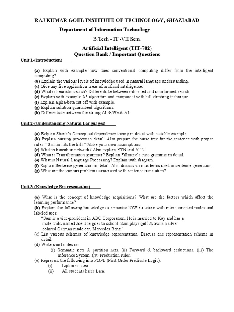 AI-important Questions | PDF | Pattern Recognition | Artificial ...