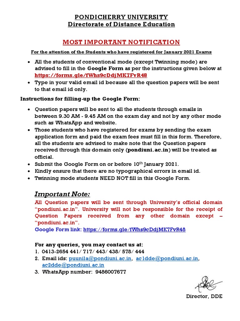 Notification For Google Form 06012021 | PDF