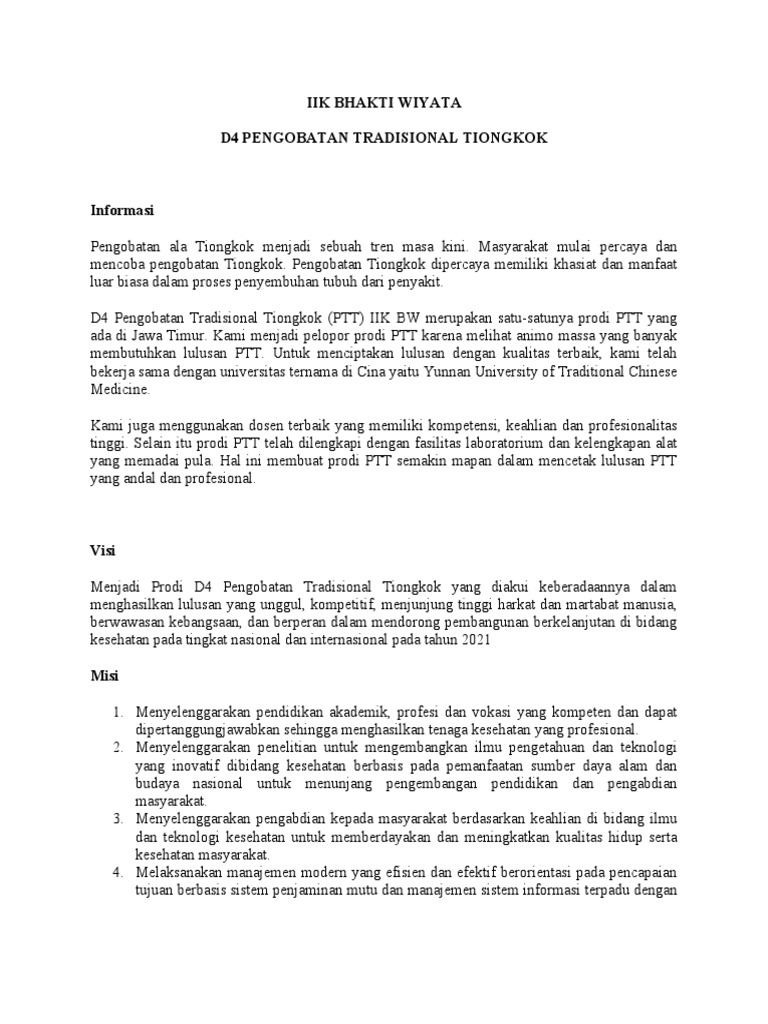 Prodi D4 Pengobatan Tradisional Tiongkok | PDF