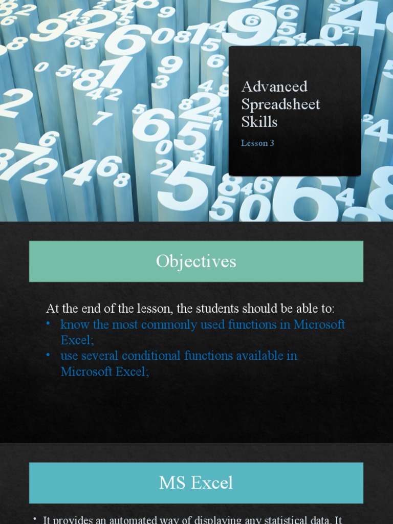 Lesson 3 - Advanced Spreadsheet Skills | PDF | Microsoft Excel | Summation
