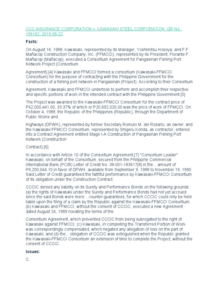 CCC INSURANCE CORPORATION V | PDF | Surety | Public Law