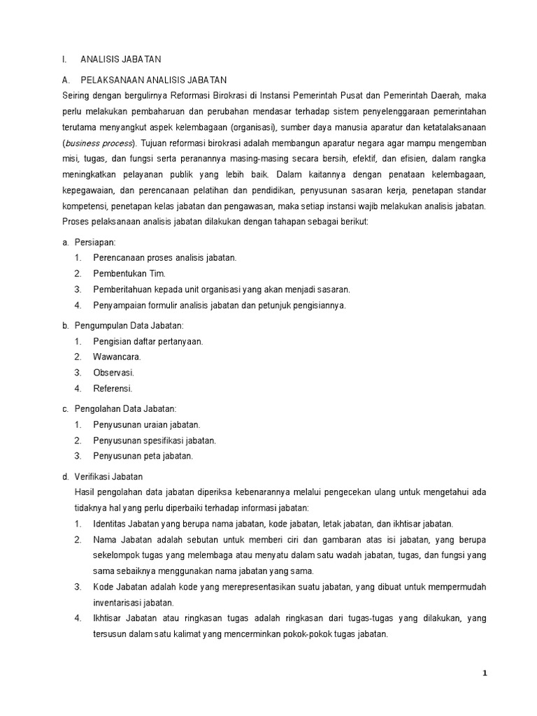 Anjab Abk Berdasarkan Permenpan No 1 Tahun 2020 | PDF