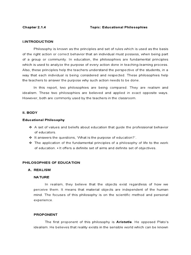 Realism vs. Idealism in Education | PDF | Idealism | Idea