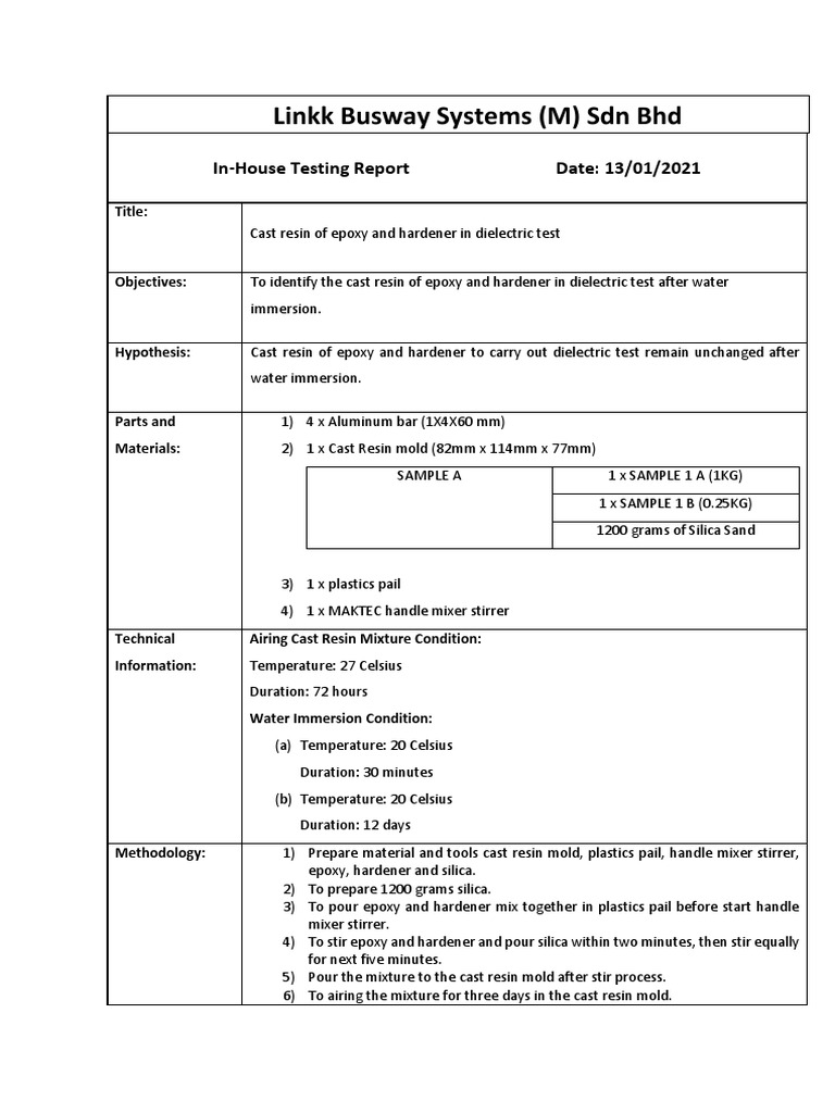 Sample 1 Hardener and Epoxy Material Test Report | Download Free PDF ...
