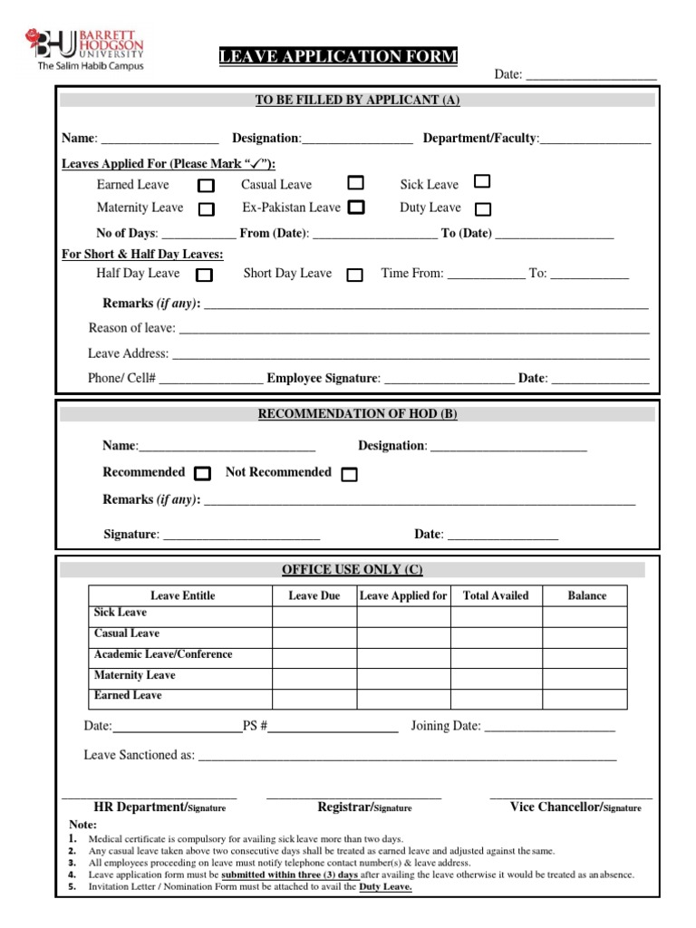 Leave Application Form: To Be Filled by Applicant (A) | PDF ...