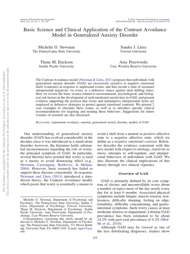 Basic Science and Clinical Application of The Contrast Avoidance Model ...