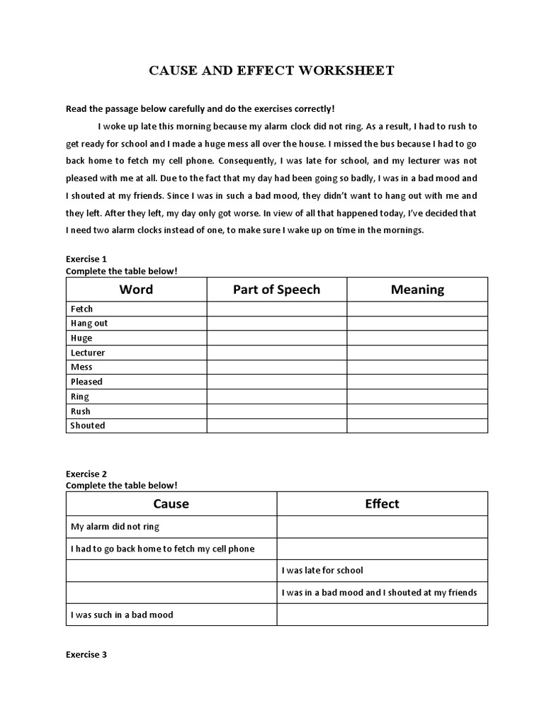 Cause and Effect Worksheet | PDF