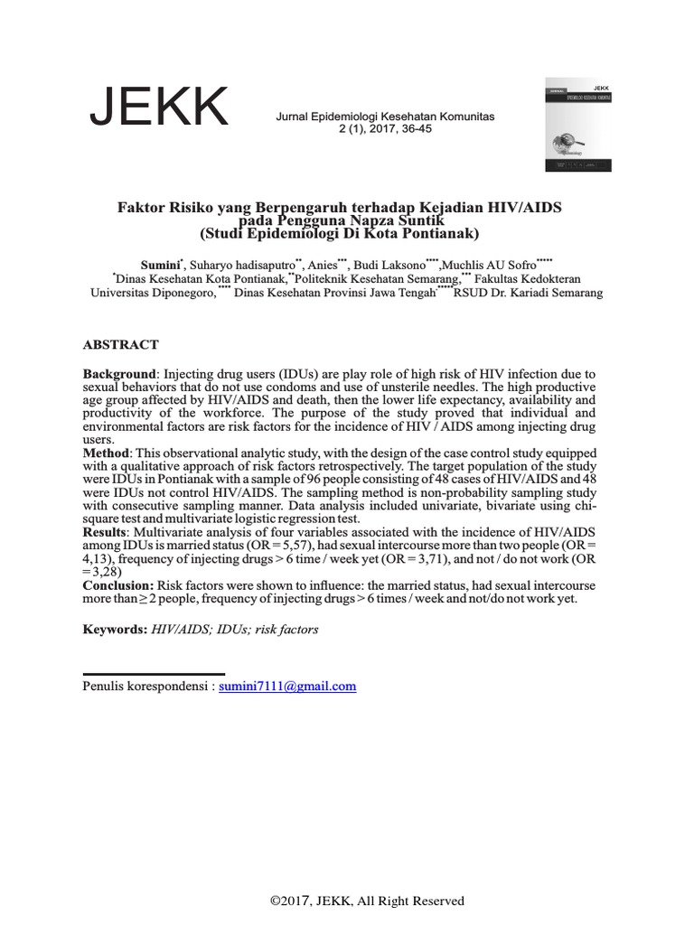 Faktor Risiko Yang Berpengaruh Terhadap Kejadian HIV/AIDS Pada Pengguna ...