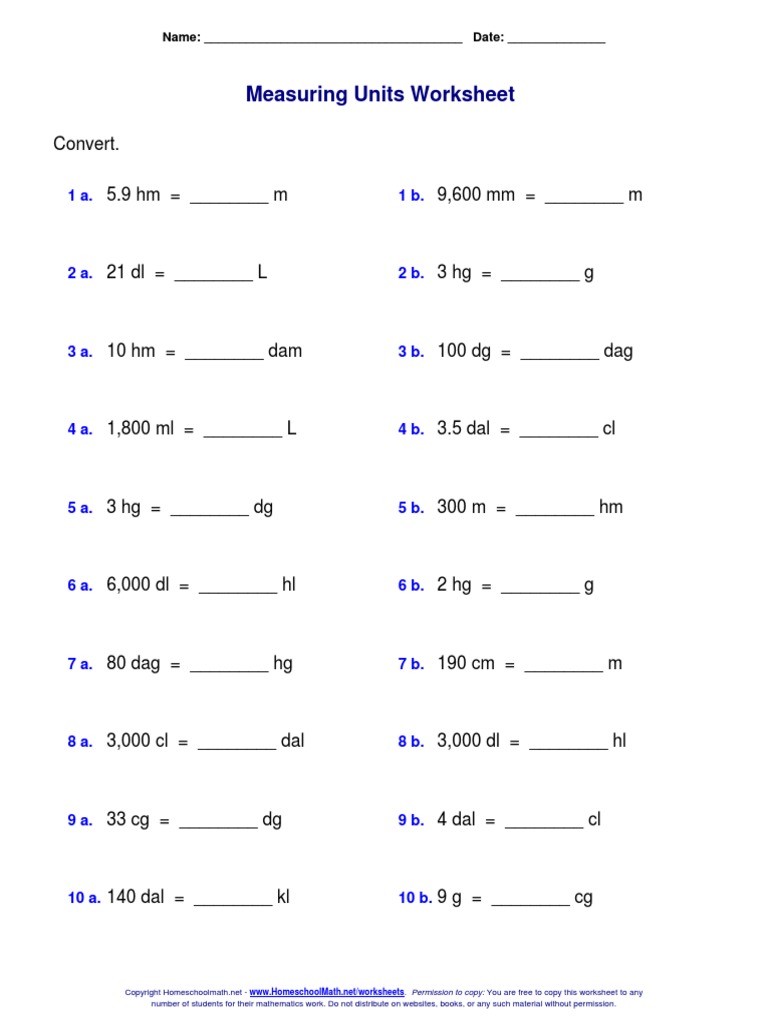 Measuring Units Worksheet (Length, Mass and Capacity) | PDF