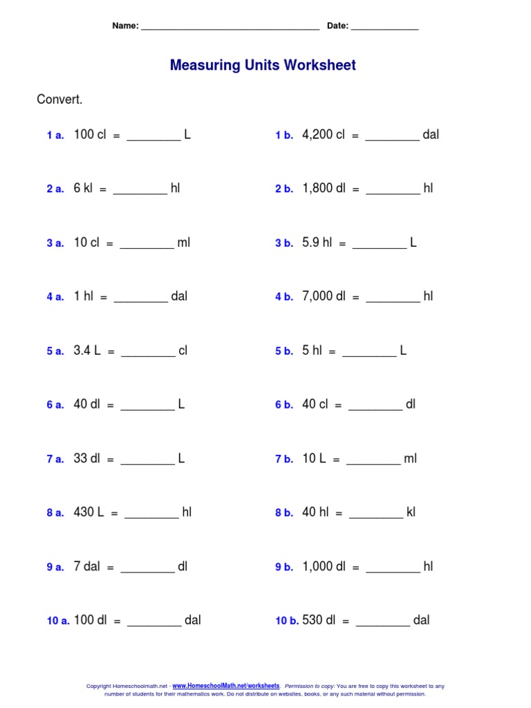 Measuring Capacity Worksheet | PDF