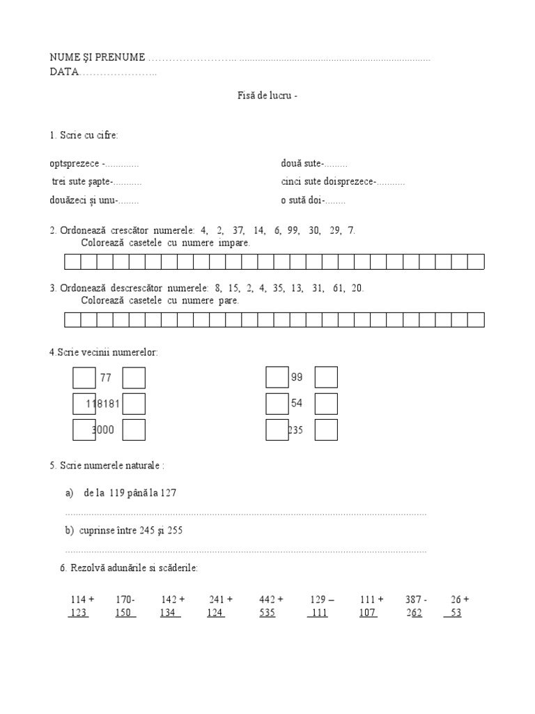 Fisa de Lucru Matematica Elev CES | PDF