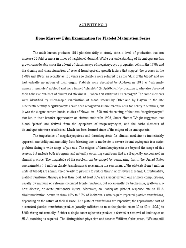Bone Marrow Film Examination For Platelet Maturation Series: Activity ...