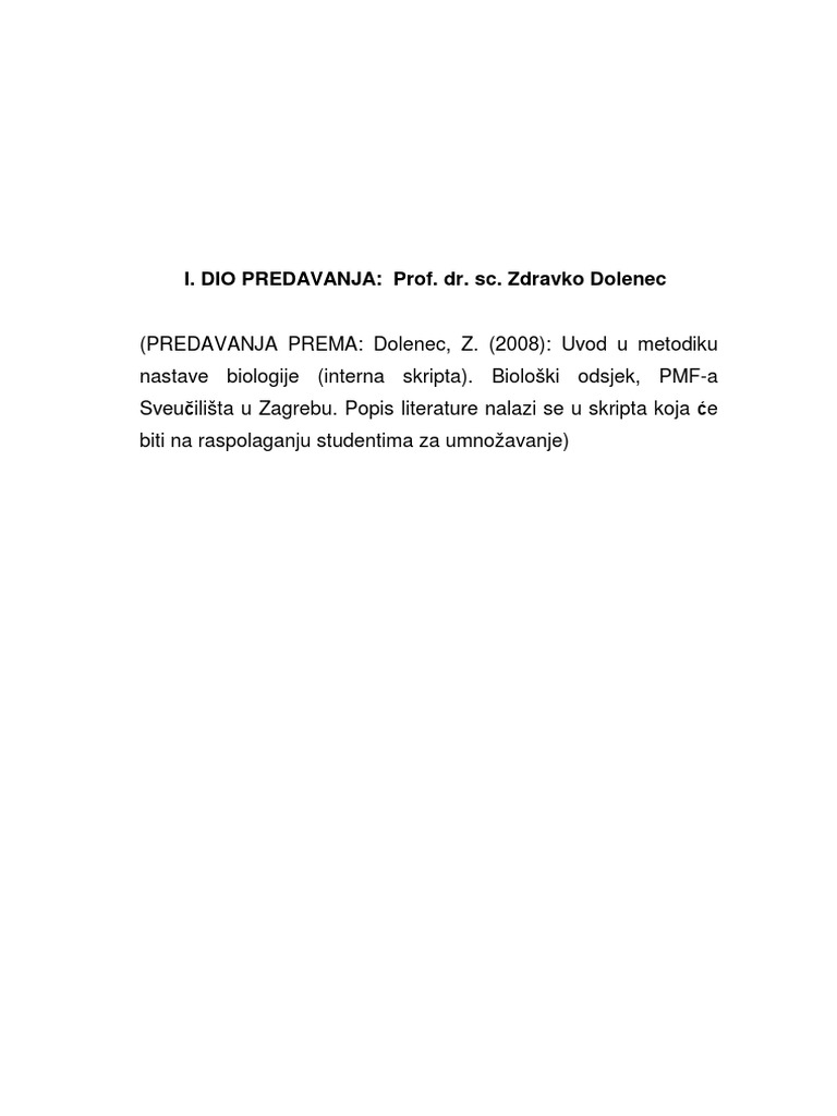 Dolenec, Z. - Uvod U Metodiku Nastave Biologije (Interna Skripta) | PDF