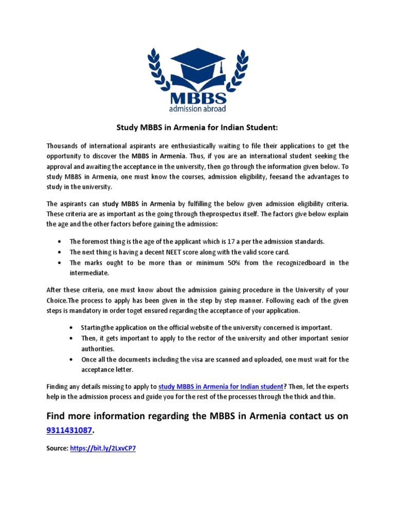 Study MBBS in Armenia For Indian Student | PDF