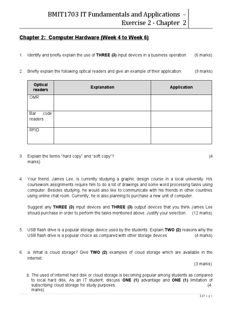 Exercise 2Q - Chapter 2 Computer Hardware (Ori) | PDF