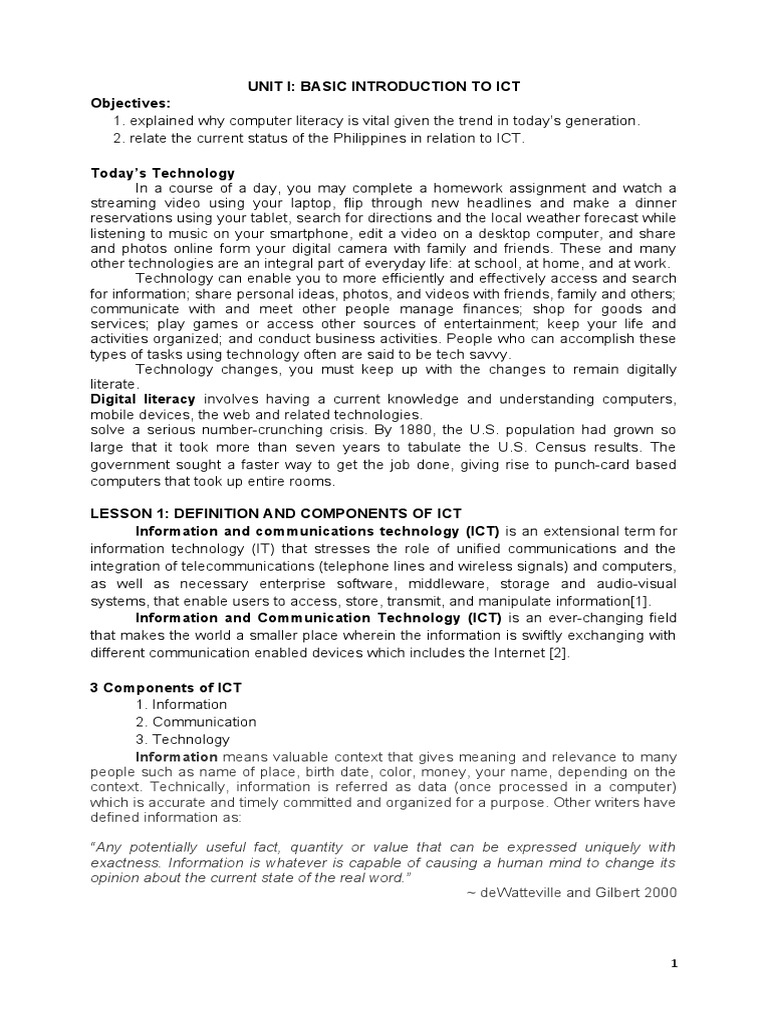Unit 1-Introduction To Ict | PDF | E Government | Information