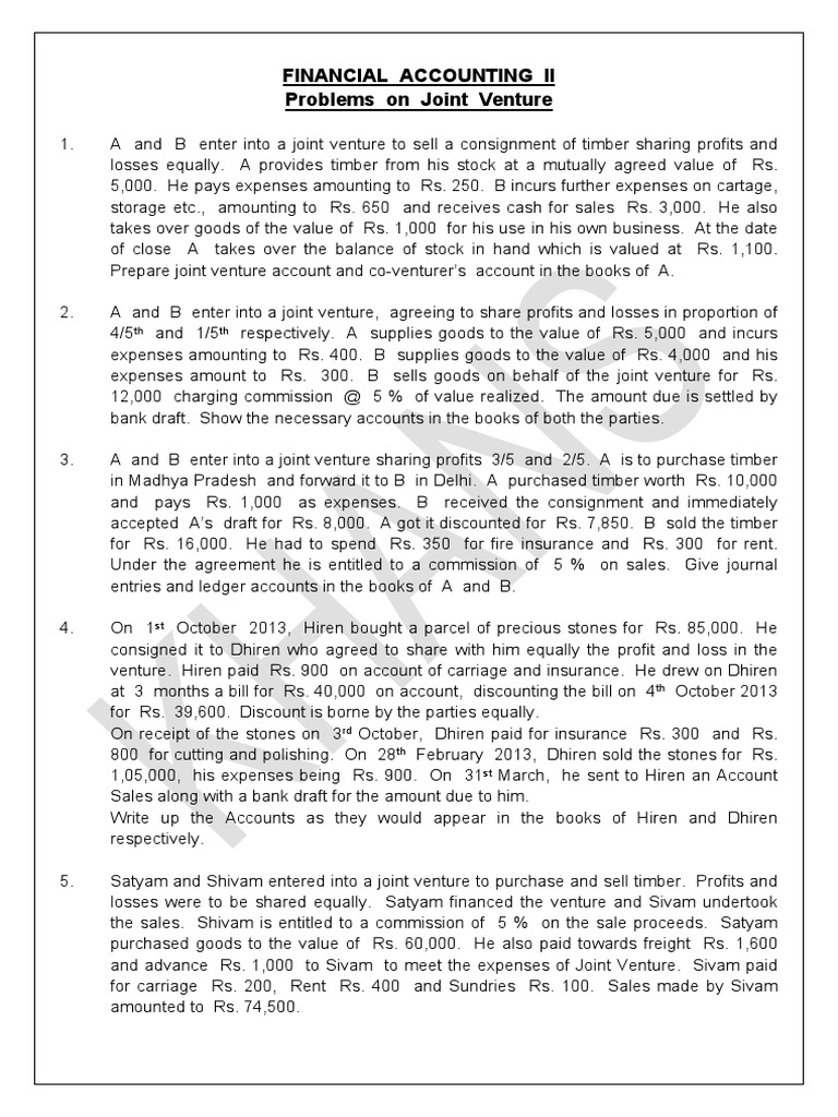 Problems On Joint Venture | PDF | Joint Venture | Stocks