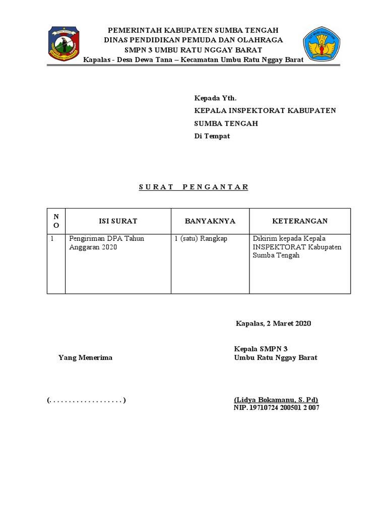 Surat Pengantar DPA Desa 2020 | PDF