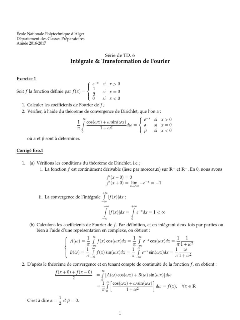Exercices Transformée de Fourier | PDF | Intégral | Algèbre