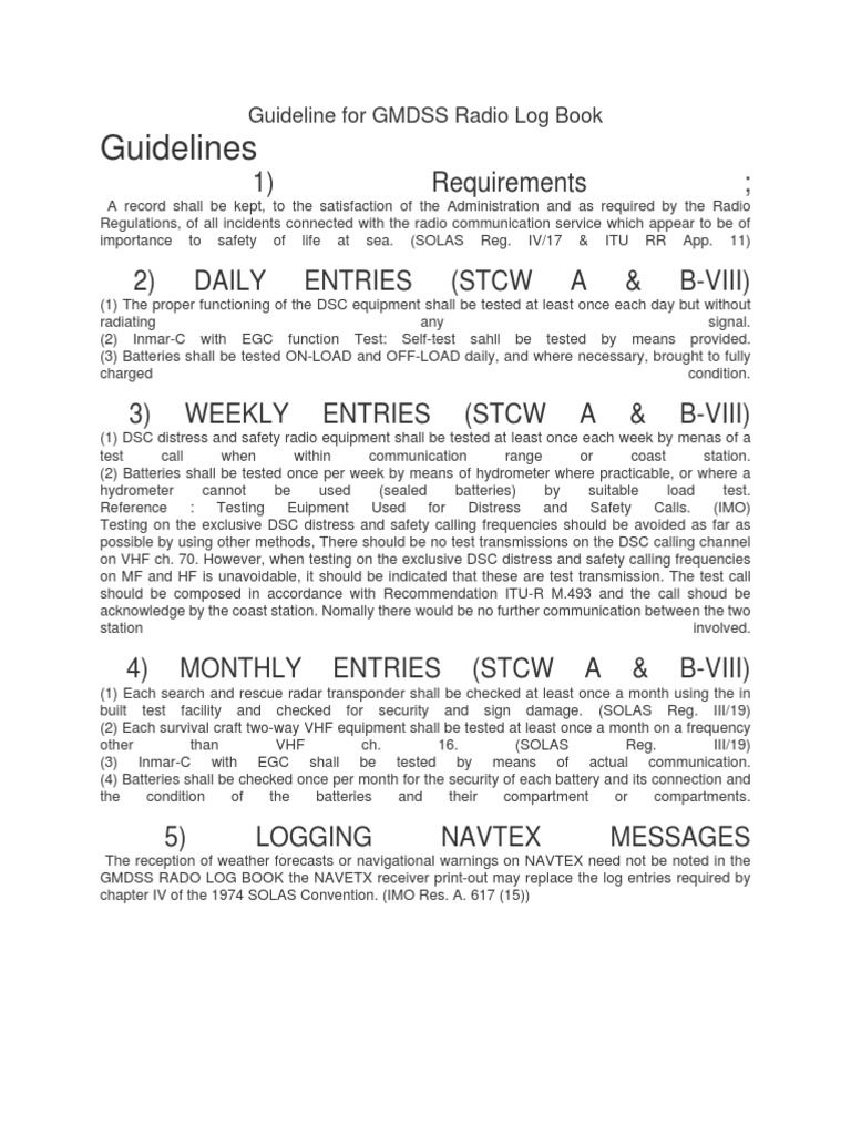 GMDSS Radio Log Guidelines | PDF | Telecommunications ...