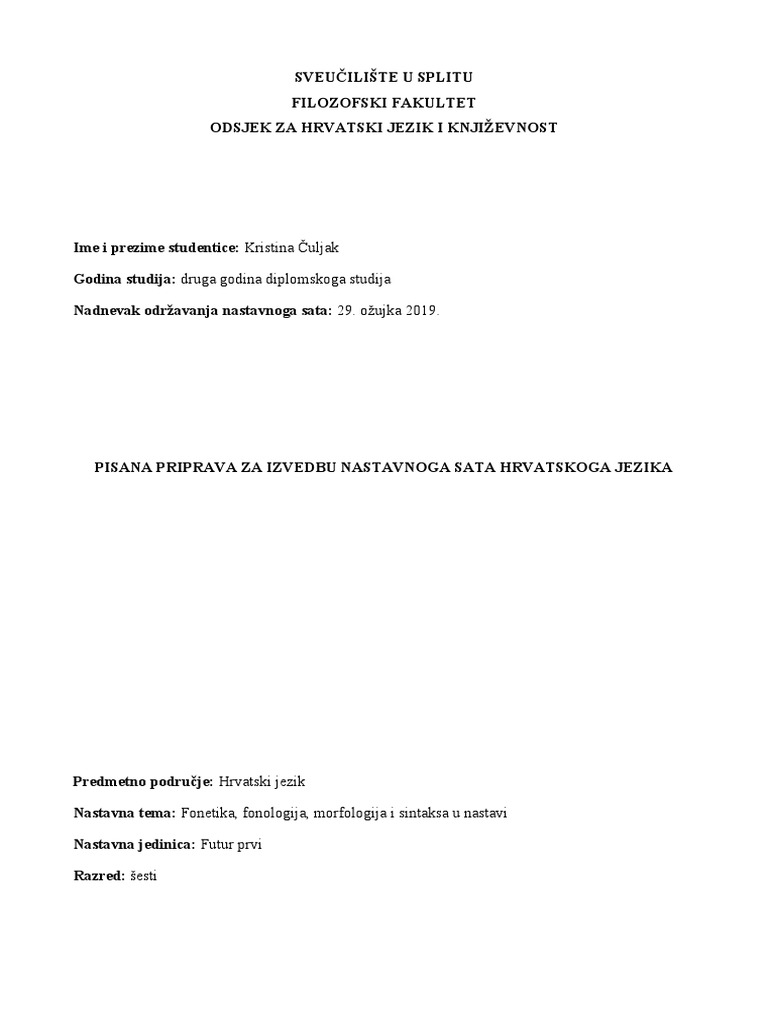 Futur Prvi - Priprava | PDF