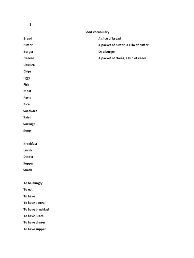 Vocabulary A2 Food | PDF