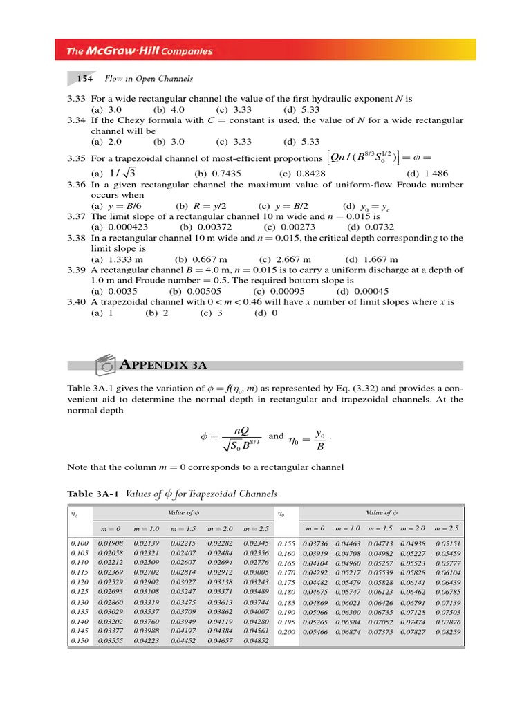 154 Flow in Open Channels: Ppendix 3A | PDF | Soft Matter | Applied And ...