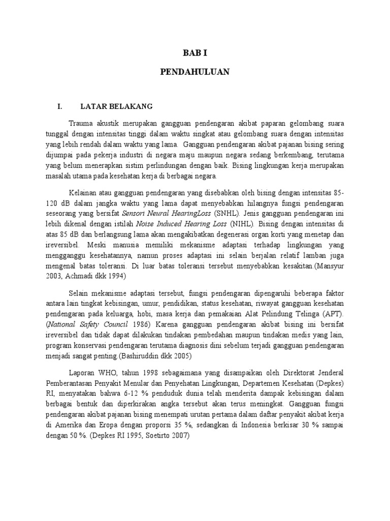 Bab I Trauma Akustik | PDF | Kajian Bahasa Asing | Kesehatan Holistik
