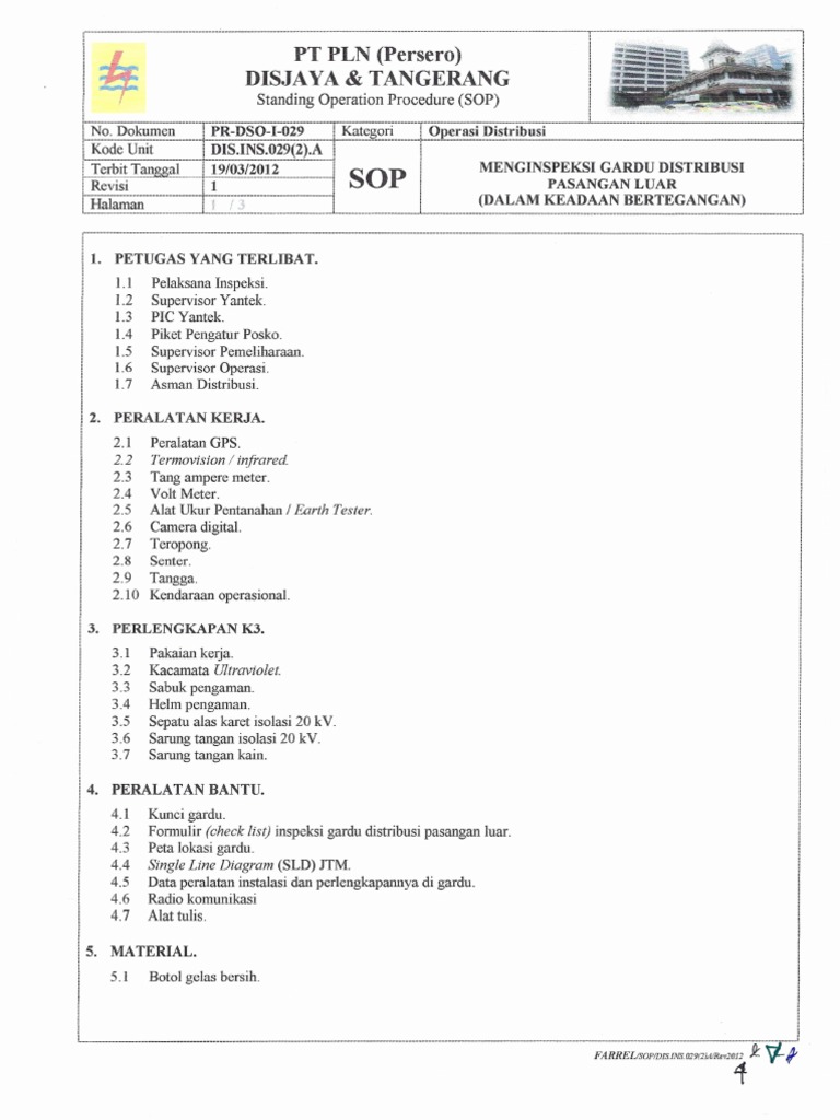 SOP Menginspeksi Gardu Distribusi Pasangan Luar (Dalam Keadaan Bertegangan) | PDF