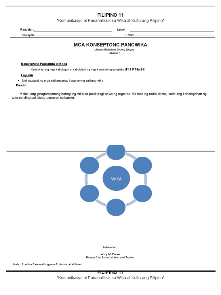FILIPINO-11 Unang Markahan Unang Linggo | PDF