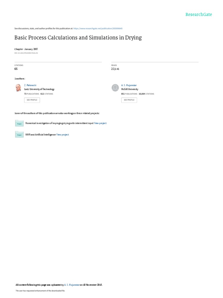 Basic Process Calculations and Simulations in Drying: January 2007 ...
