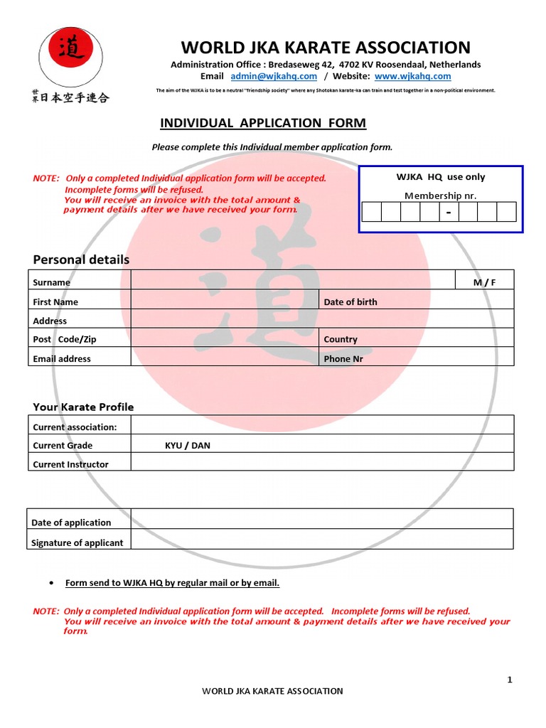 1 - WJKA Individual Application Form | PDF