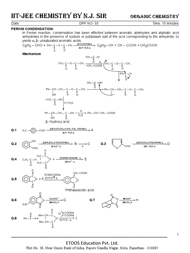 Name Reactions Perkin Reaction DPP | PDF | Molecules | Chemical Compounds