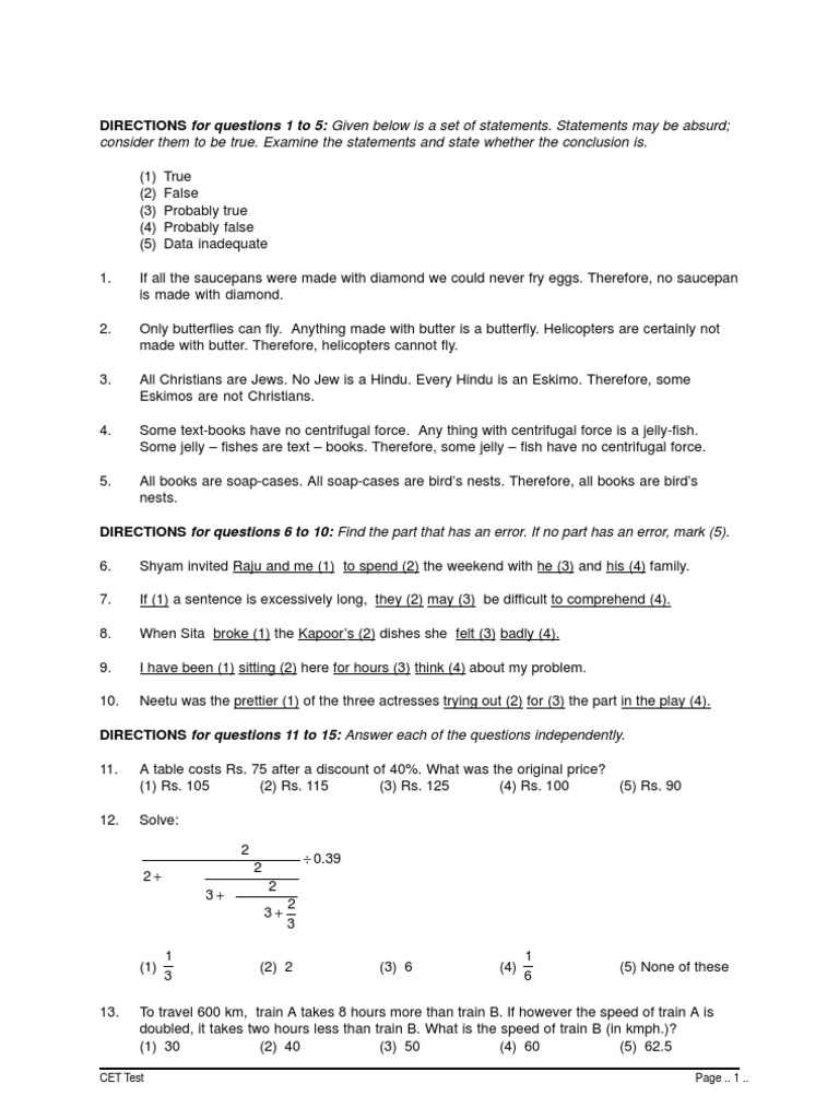 CET Test Questions | Postgraduate Education | Marriage
