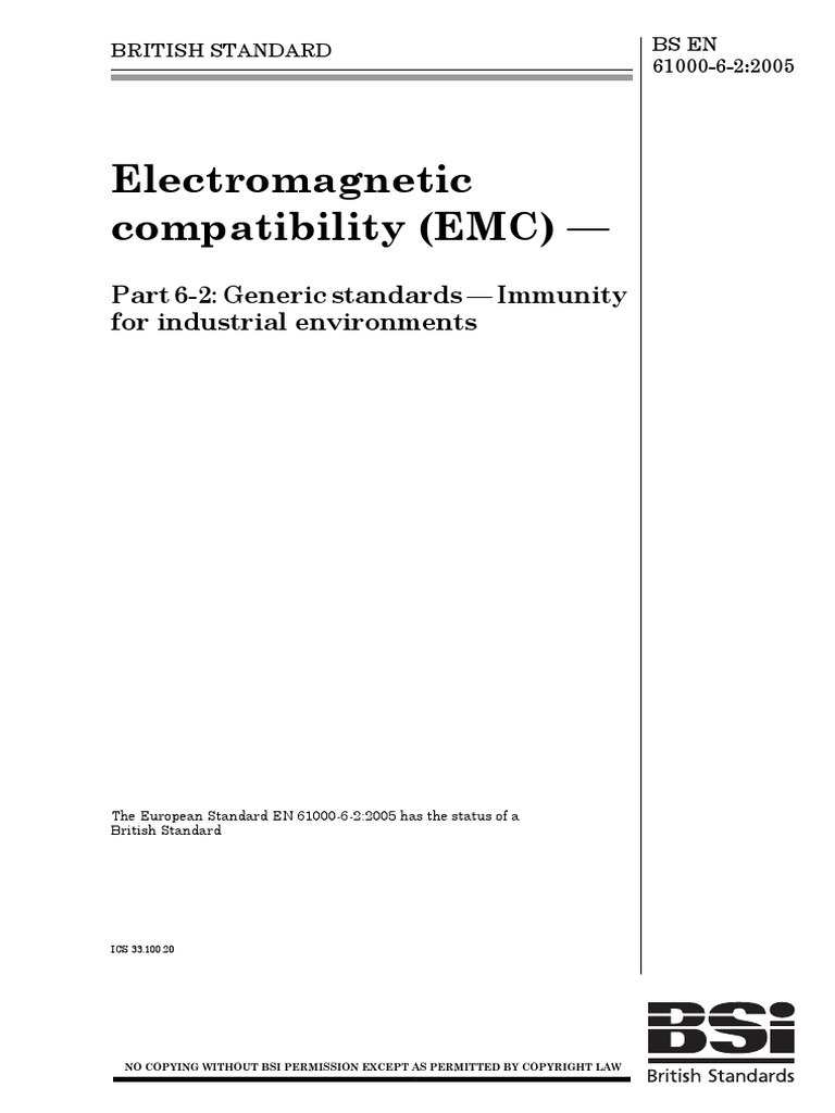 Electromagnetic Compatibility (EMC) - : Part 6-2: Generic Standards ...