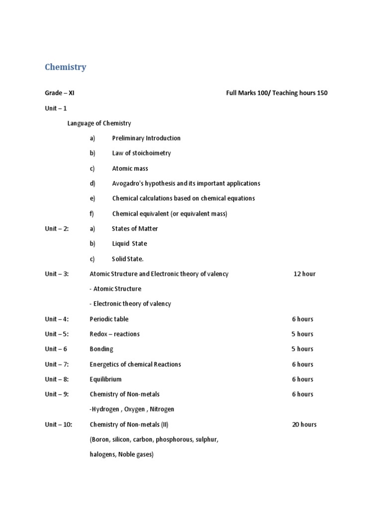 HSEB Chemistry Syllabus | PDF | Chemical Reactions | Chemical Substances