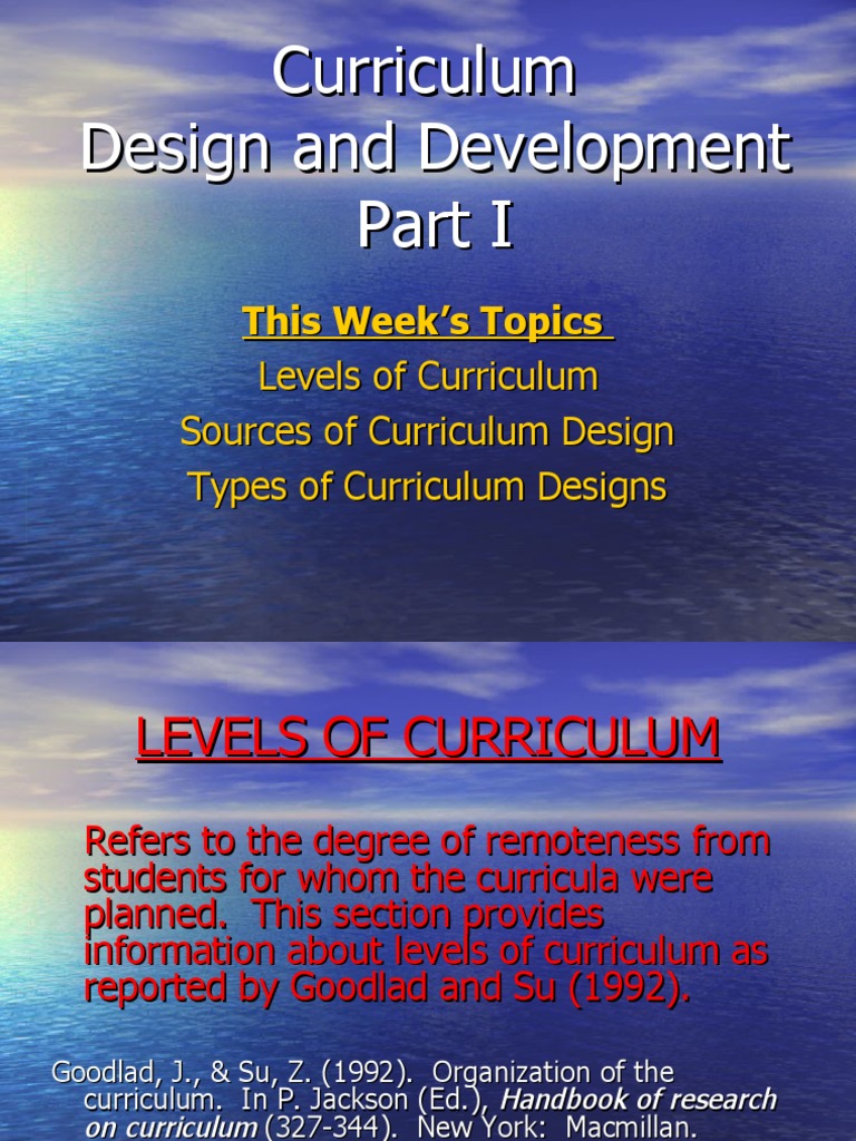 Part I Overview of Curriculum Design and Development | PDF | Curriculum ...