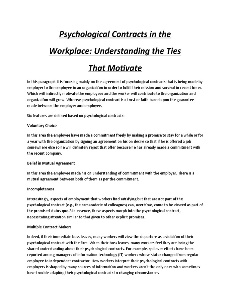 Psychological Contracts in The Workplace: Understanding The Ties That ...